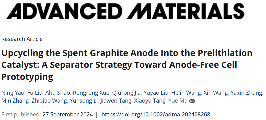 Upcycling the Spent Graphite Anode Into the Prelithiation Catalyst: A ...